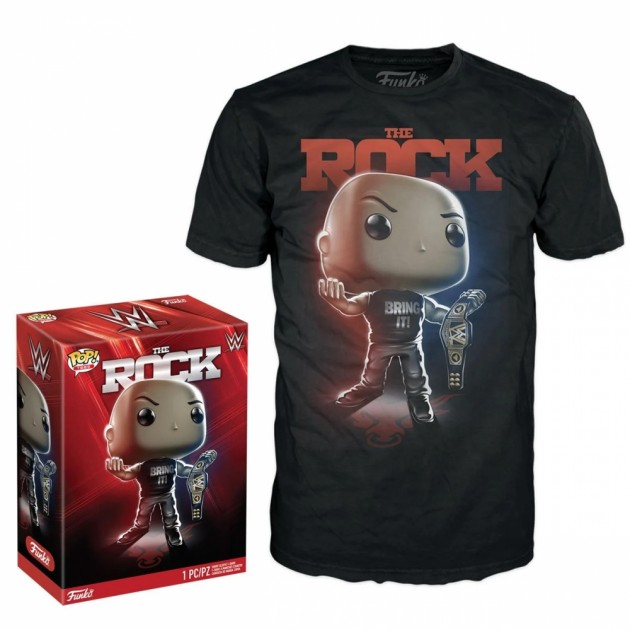 WWE The Rock with Belt Adult Boxed Black Pop! T-skjorte | Poki-heaven AS